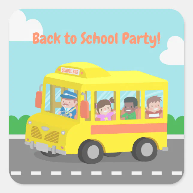 Cute Back to School Yellow Bus Kids Party Labels | Zazzle