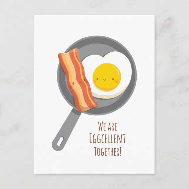 Cute Bacon and Egg in Love Valentines Day Postcard | Zazzle