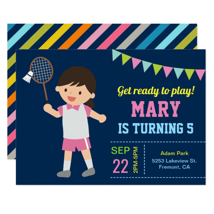 Cute Badminton Girl Birthday Party Invitation | Zazzle.com