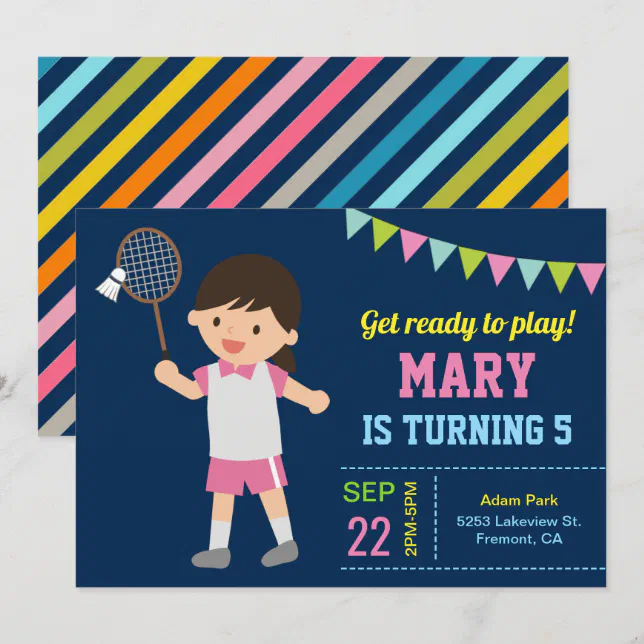 Cute Badminton Girl Birthday Party Invitation | Zazzle