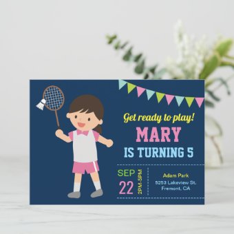 Cute Badminton Girl Birthday Party Invitation | Zazzle