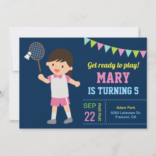 Cute Badminton Girl Birthday Party Invitation | Zazzle