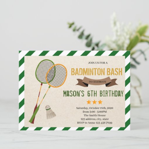 Cute badminton party Invitation | Zazzle