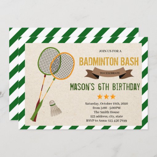 Cute badminton party Invitation | Zazzle