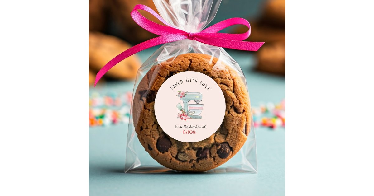 Cute 'baked with love' bakers classic round sticker | Zazzle
