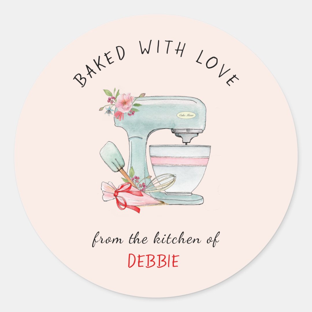 Cute 'baked with love' bakers classic round sticker | Zazzle