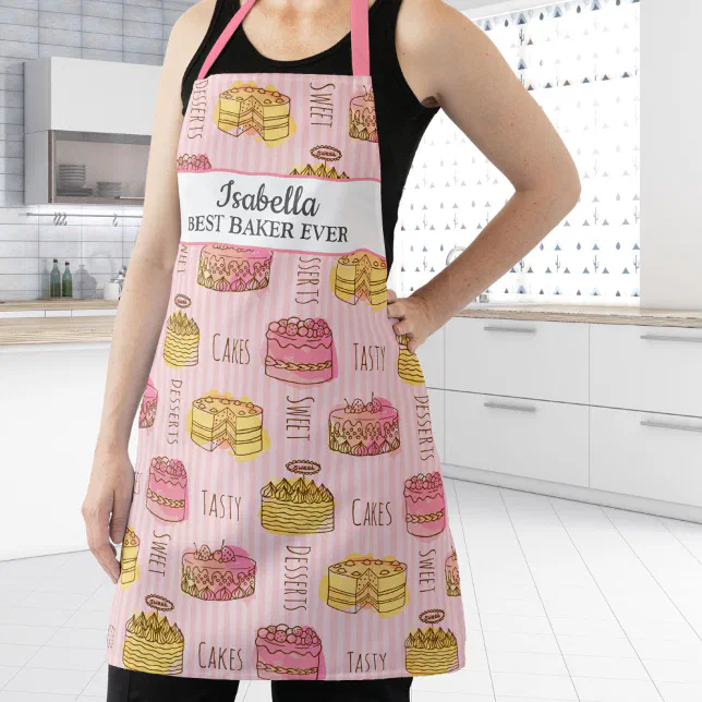 Cute Baker Cake Pastry Chef Personalized Name Apron | Zazzle