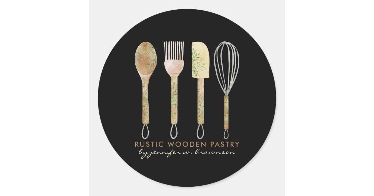 Cute Bakery tools Logo Black Chef Classic Round Sticker | Zazzle