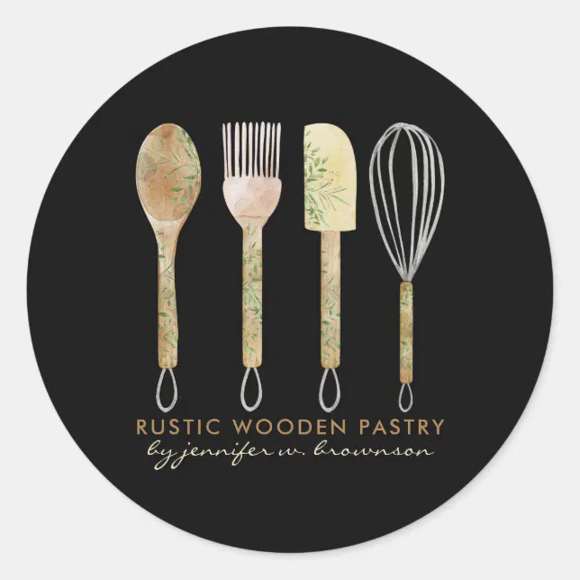 Cute Bakery tools Logo Black Chef Classic Round Sticker | Zazzle