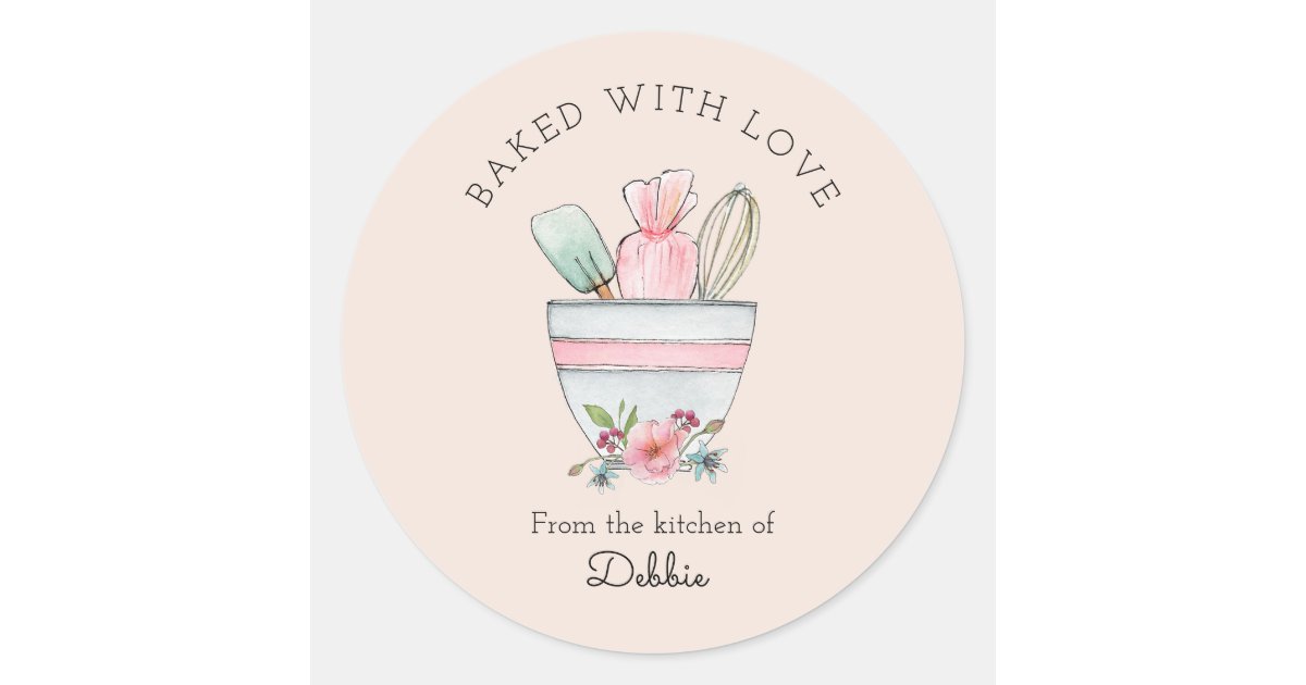 Cute Baking Utensils on Pink Classic Round Sticker | Zazzle