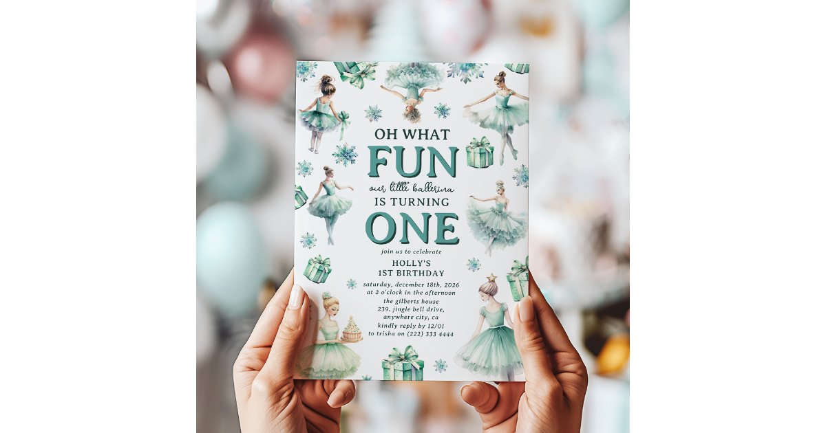 Cute Ballerina Festive Girls 1st Birthday Invitation | Zazzle