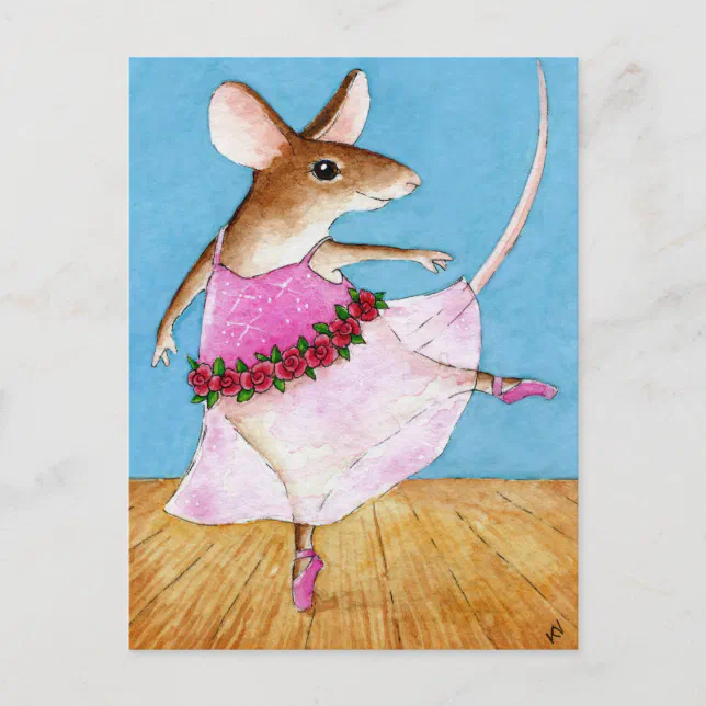Cute ballerina mouse postcard | Zazzle