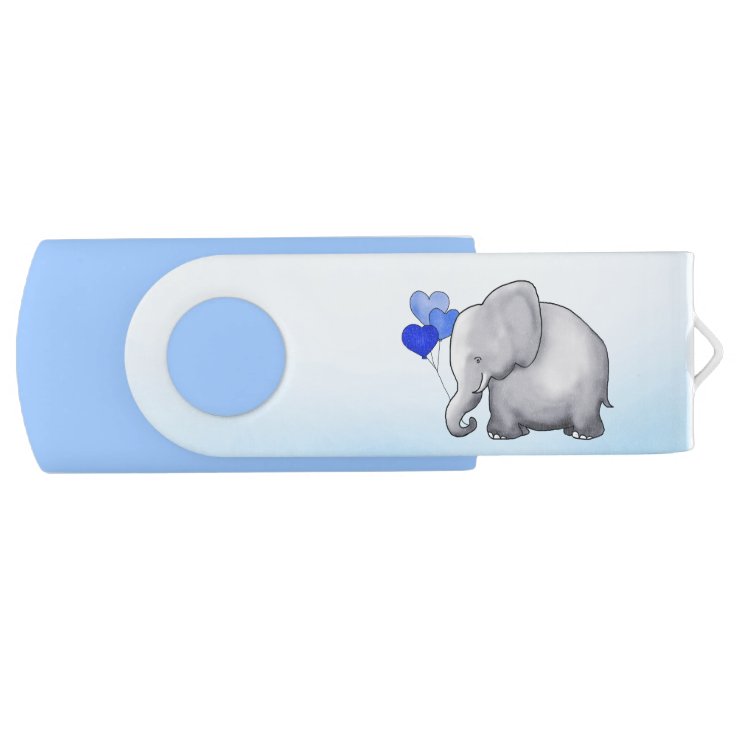 Cute Balloons Elephant Blue Baby Boy Shower Flash Drive | Zazzle