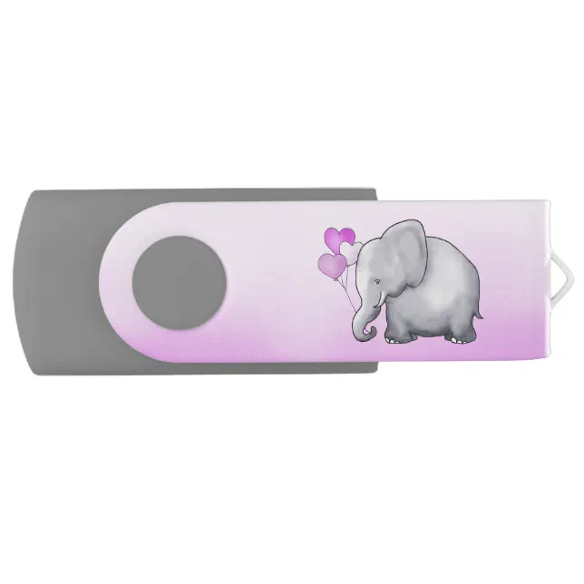 Cute Balloons Elephant Pink Baby Girl Shower USB Flash Drive | Zazzle