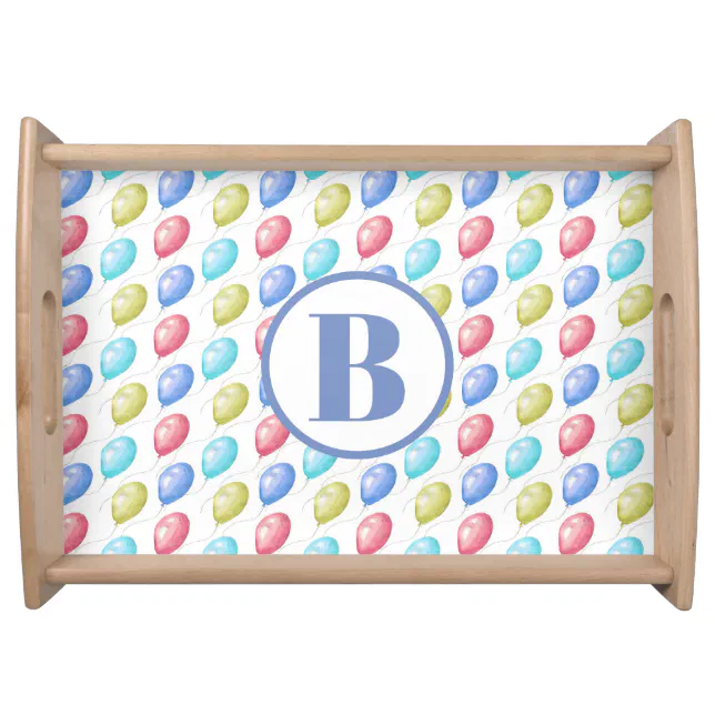 Cute Balloons Monogram Baby Nursery Bath Serving Tray | Zazzle