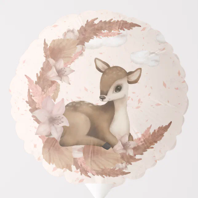 Cute Bambi & pink Flowers Baby Shower 1st Birthday Balloon | Zazzle