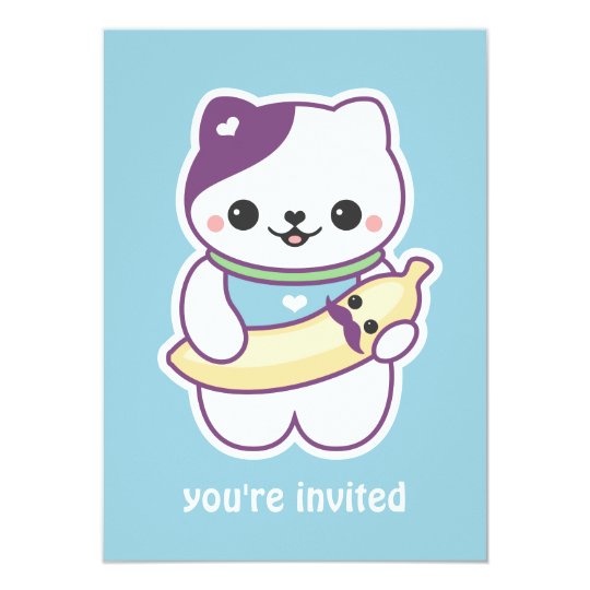 Cute Banana Cat Birthday Party Invitations | Zazzle.com