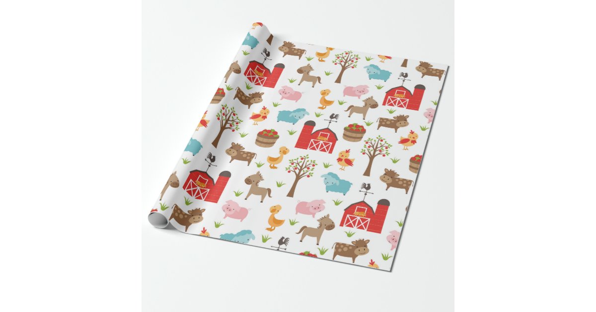 Cute Barn and Farm Animals Wrapping Paper | Zazzle