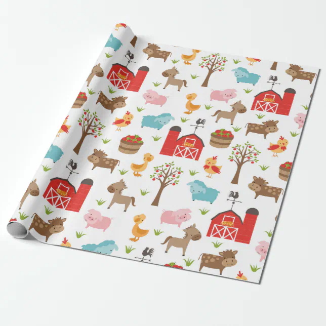 Cute Barn and Farm Animals Wrapping Paper | Zazzle