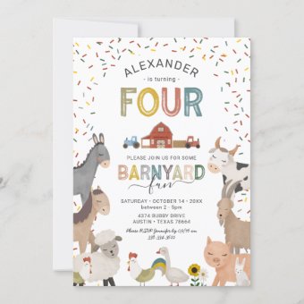 Cute Barnyard Farm 4th Birthday Invitation | Zazzle