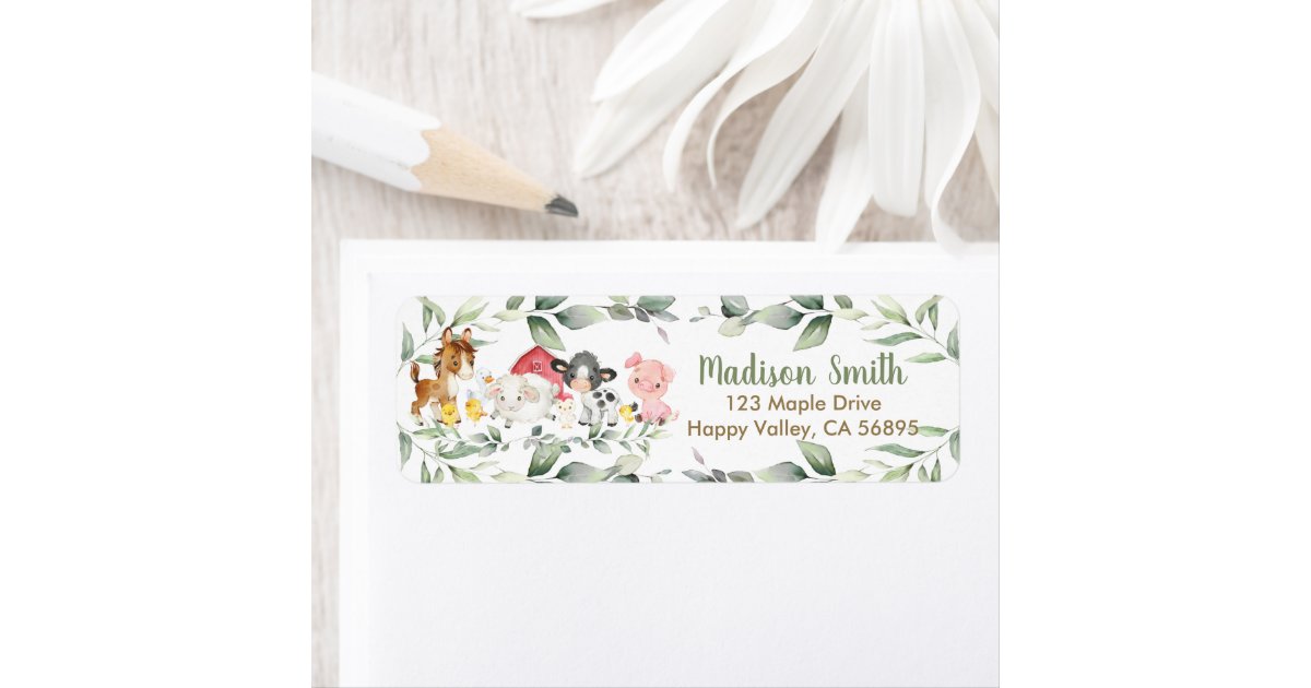Cute Barnyard Farm Animals Greenery Return Address Label | Zazzle