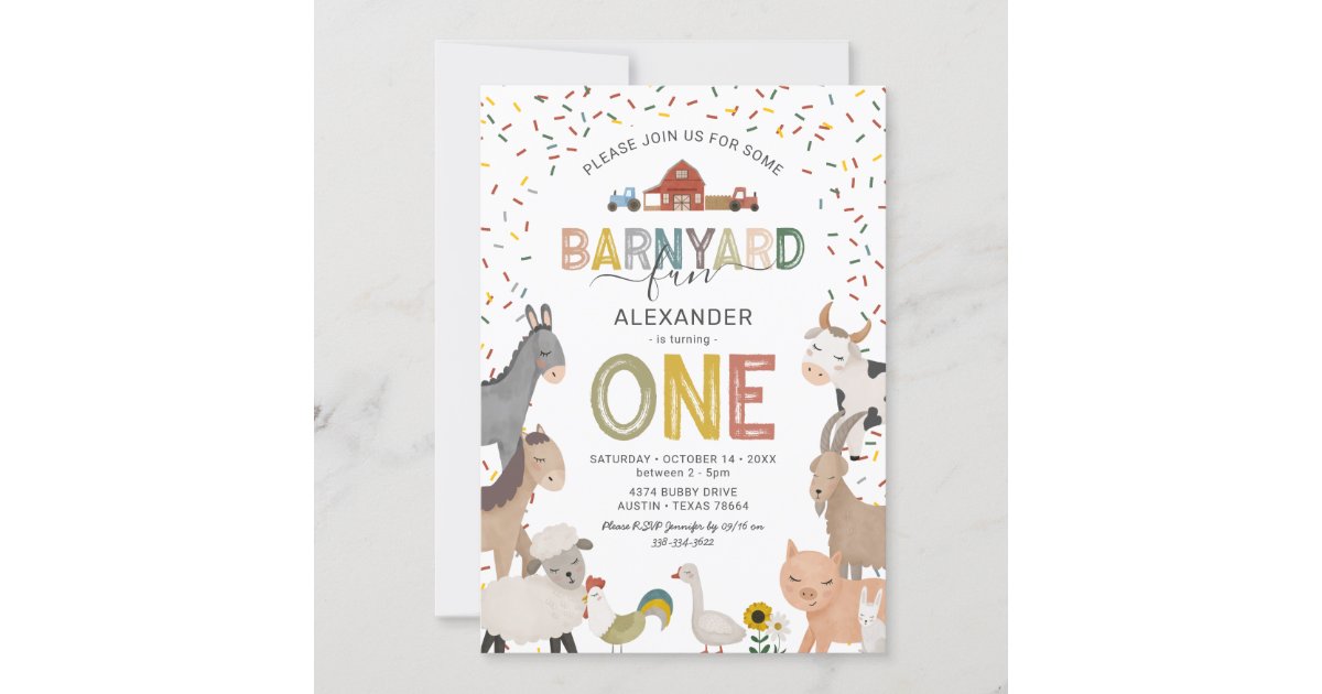 Cute Barnyard Farm First Birthday Invitation | Zazzle.com