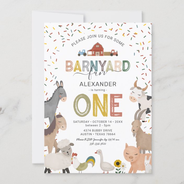 Cute Barnyard Farm First Birthday Invitation | Zazzle.com