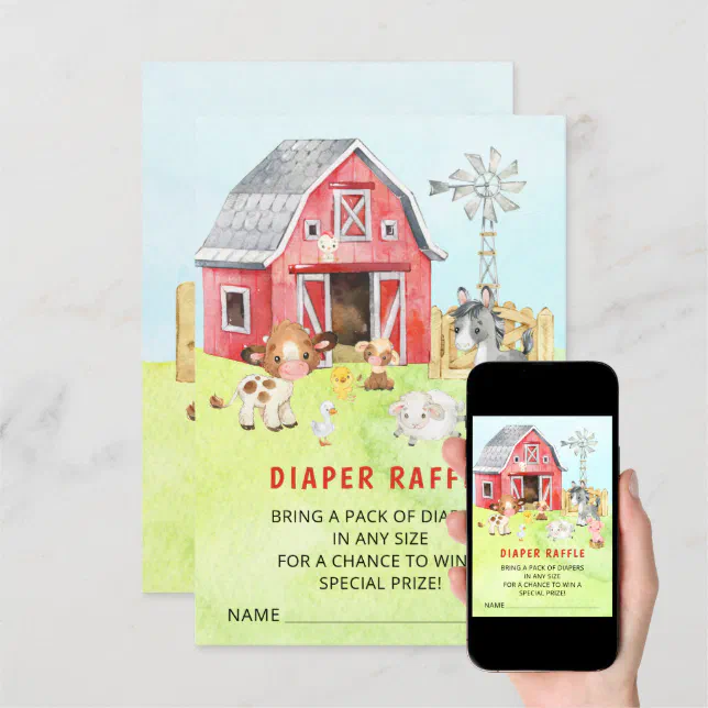 Cute Barnyard Friends Baby Shower Diaper Raffle Invitation | Zazzle