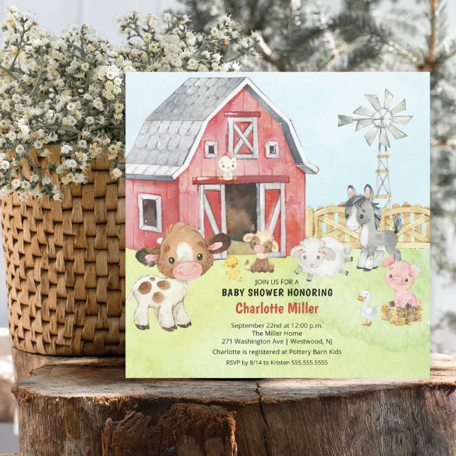 Cute Barnyard Friends Baby Shower Invitation | Zazzle