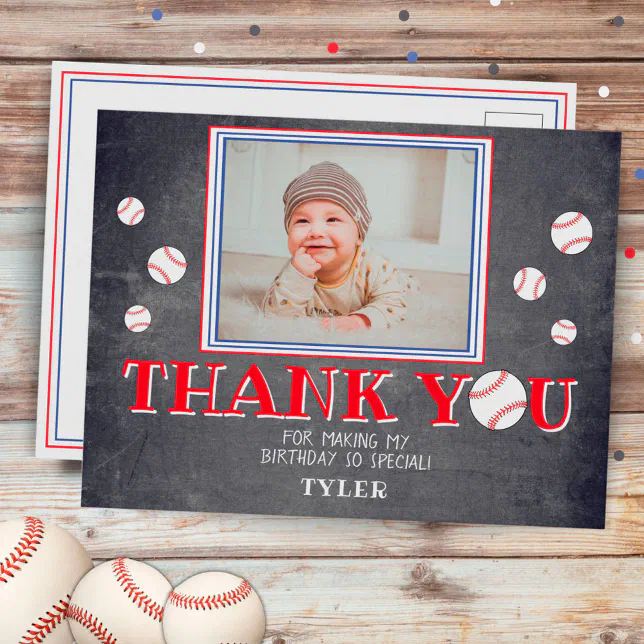 Cute Baseball Birthday Thank you Photo Card | Zazzle