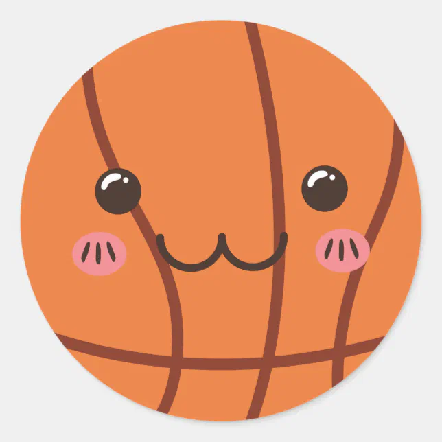 Cute Basketball Kawaii Ball Emoji Funny Kids Party Classic Round ...