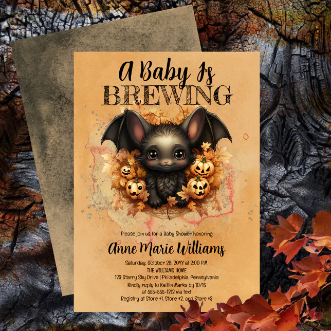 Cute Bat A Baby Is Brewing Baby Shower Invitation | Zazzle