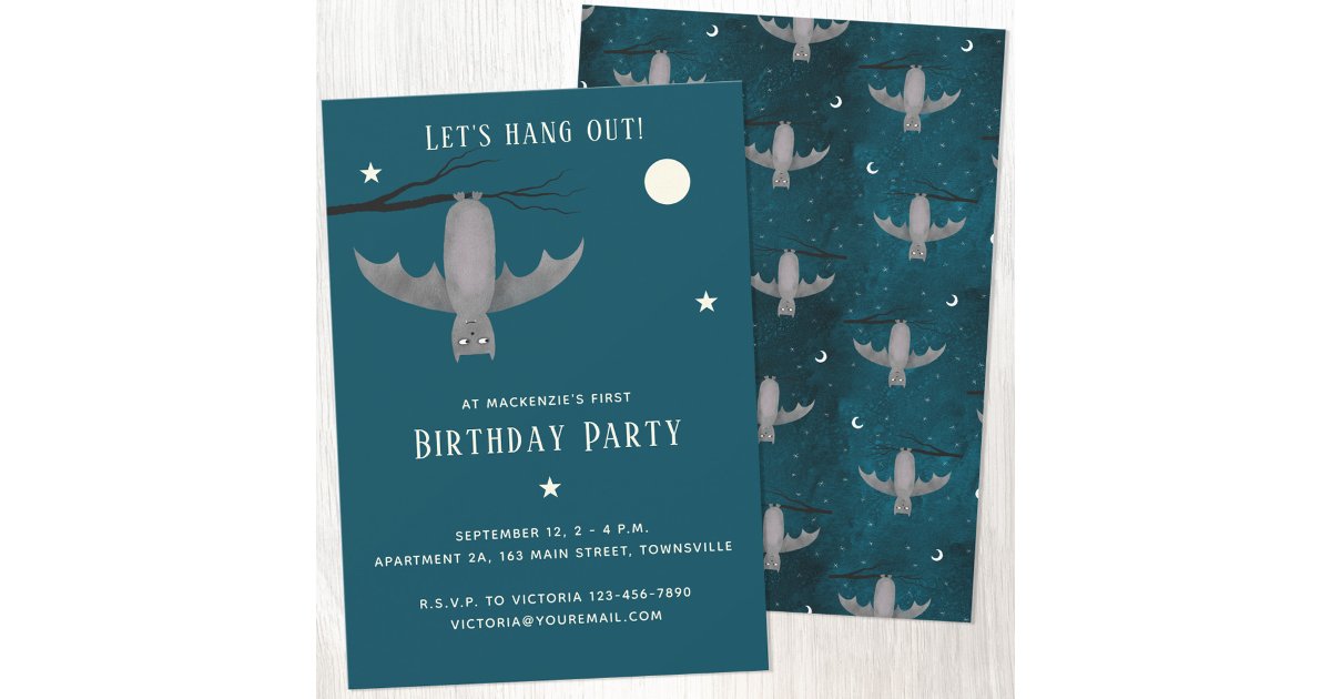 Cute Bat Birthday Invitation | Zazzle