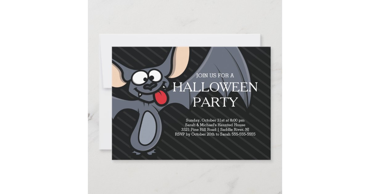 Cute Bat Halloween Party Invitation | Zazzle