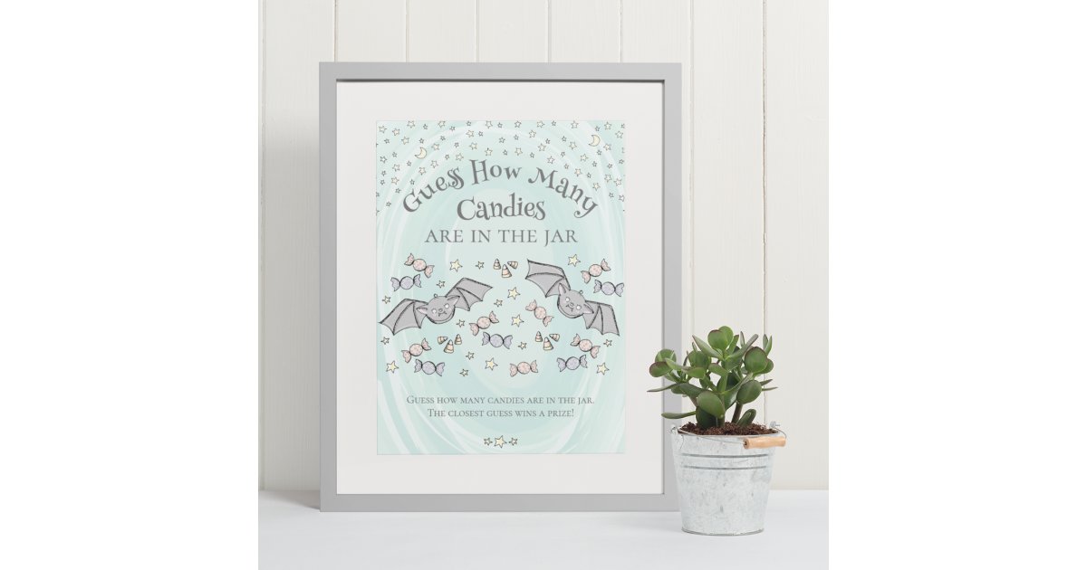 Cute Bats Guess How Many Candies Baby Shower Game Poster | Zazzle