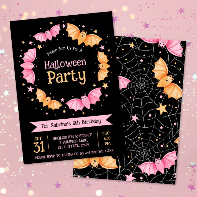 Cute Bats Halloween Birthday Party Invitation | Zazzle