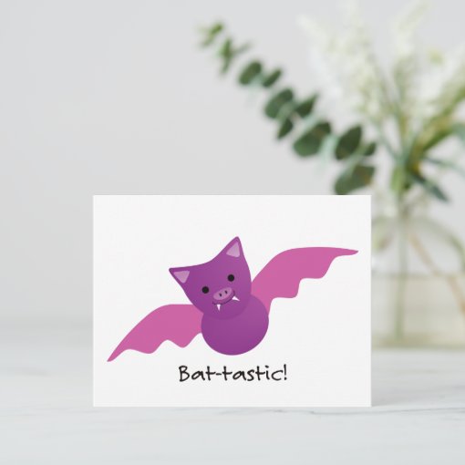 Cute Battastic Pink Bat Postcard | Zazzle