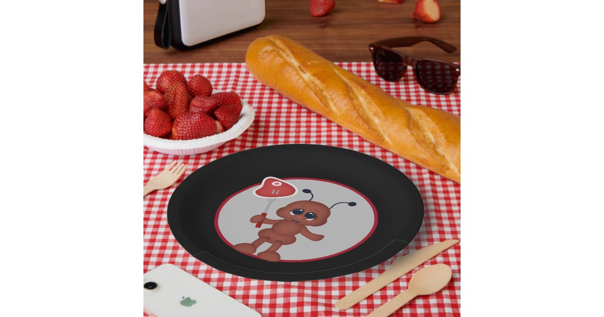 Cute bbq steak ant party paper plates | Zazzle