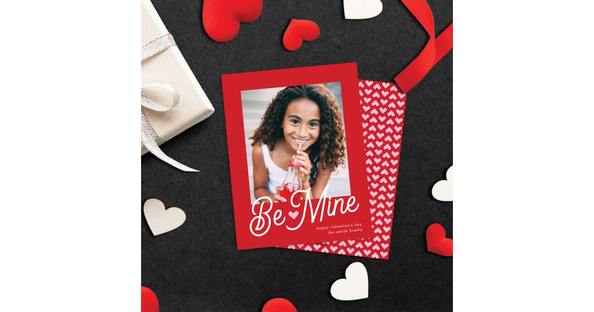 Cute Be Mine Heart Valentine Classroom Photo Card | Zazzle