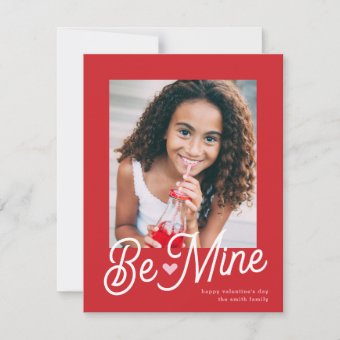 Cute Be Mine Pink Heart Valentine's Day Photo Holiday Card | Zazzle