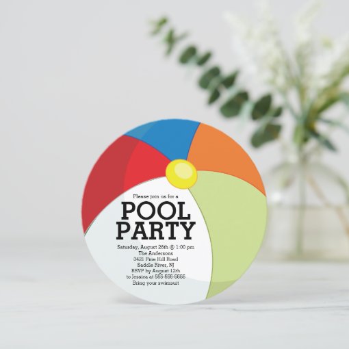 Cute Beach Ball Pool Party Invitation | Zazzle