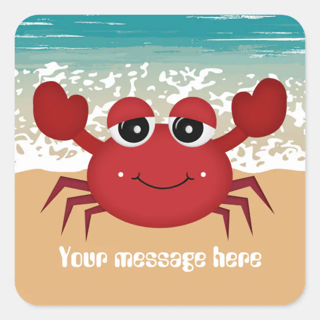 Cute beach crab add message sticker | Zazzle