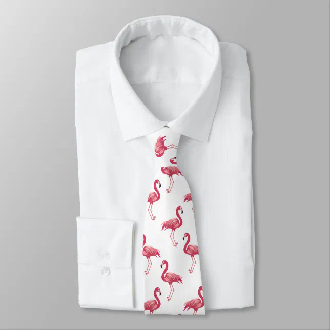Cute Beach pink flamingo pattern Neck Tie | Zazzle