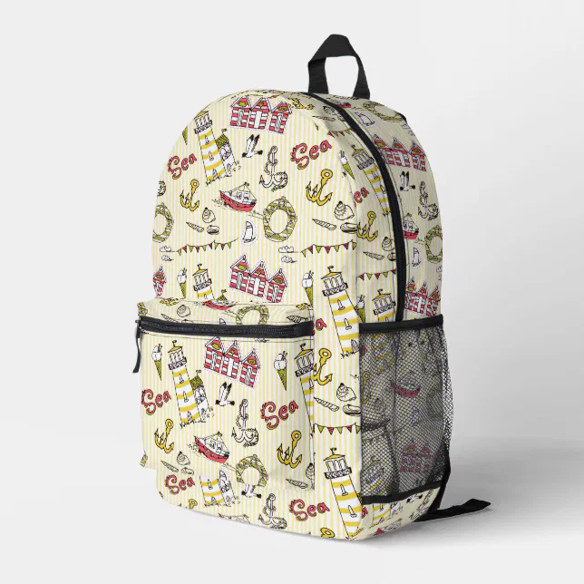 Cute Beach Scene Pattern Printed Backpack | Zazzle