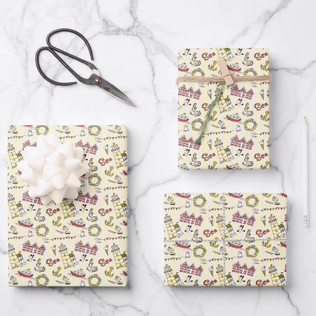 Cute Beach Scene Pattern Wrapping Paper Sheets | Zazzle