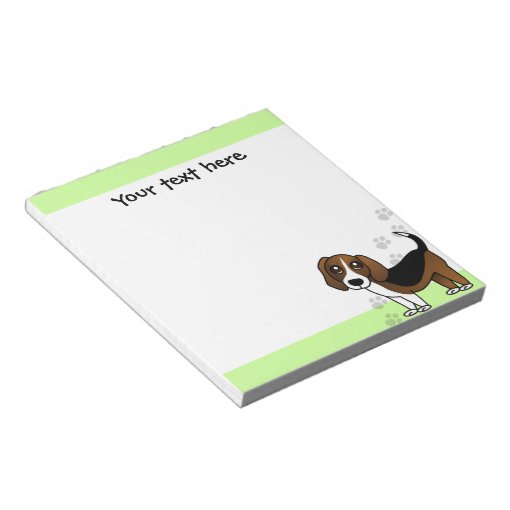 Cute Beagle Cartoon Dog on Green with Paw Prints Notepad | Zazzle