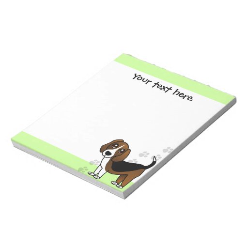 Cute Beagle Cartoon Dog on Green with Paw Prints Notepad | Zazzle