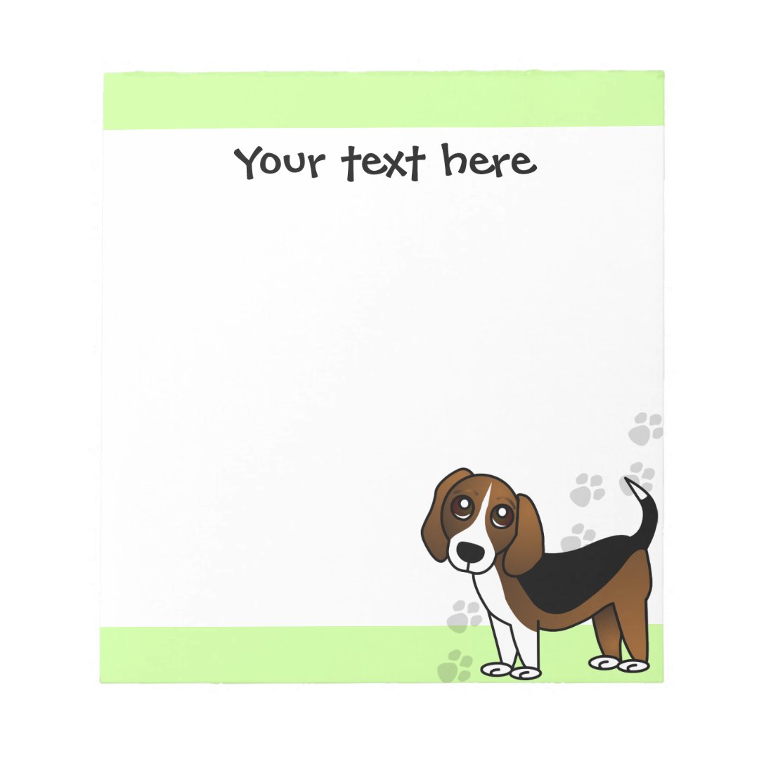 Cute Beagle Cartoon Dog on Green with Paw Prints Notepad | Zazzle