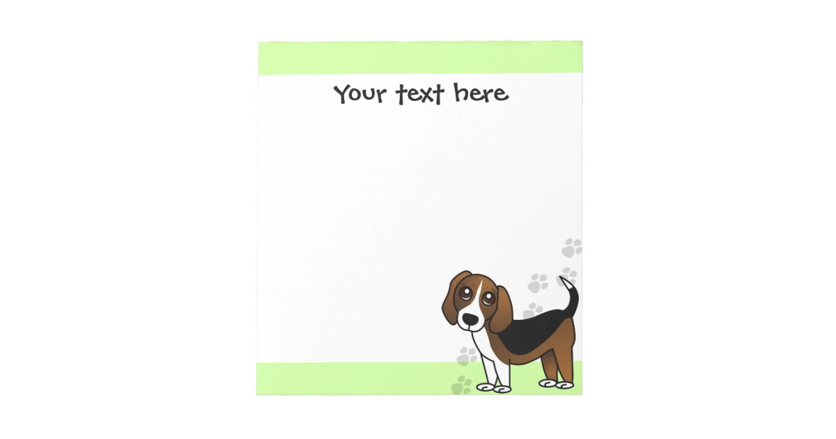 Cute Beagle Cartoon Dog on Green with Paw Prints Notepad | Zazzle