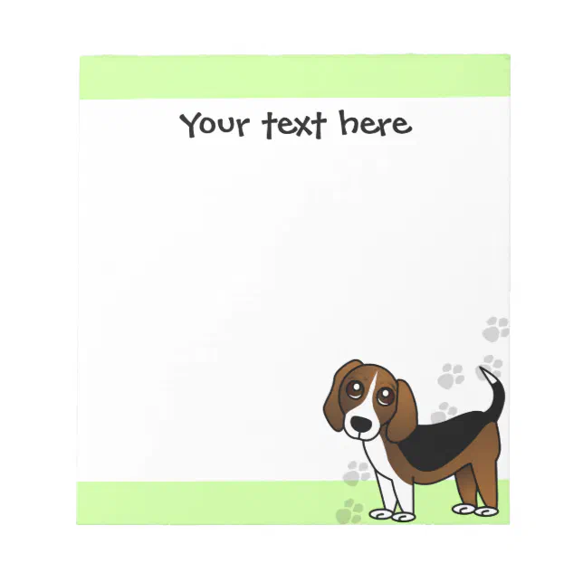 Cute Beagle Cartoon Dog on Green with Paw Prints Notepad | Zazzle